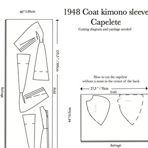1948 Coat/jacket Kimono Sleeve PDF Sewing Pattern With Mao, Convertible Collar and Capeline. - Etsy