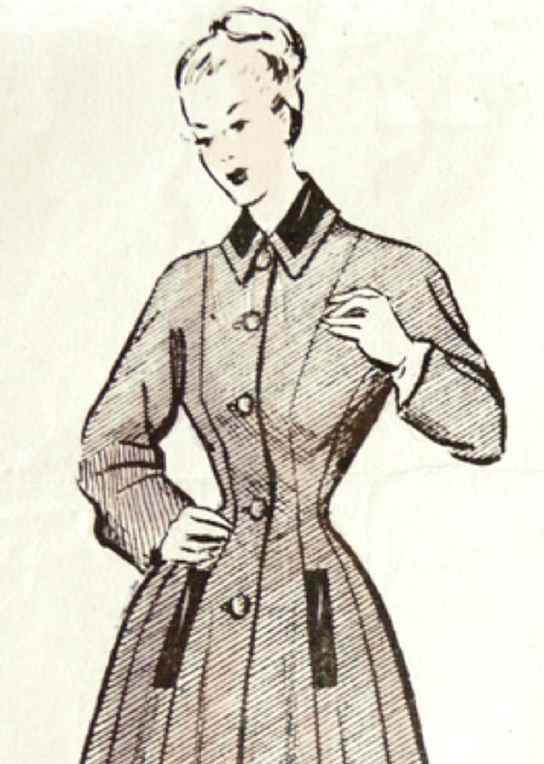 1948 Coat/jacket Kimono Sleeve PDF Sewing Pattern With Mao, Convertible Collar and Capeline. - Etsy