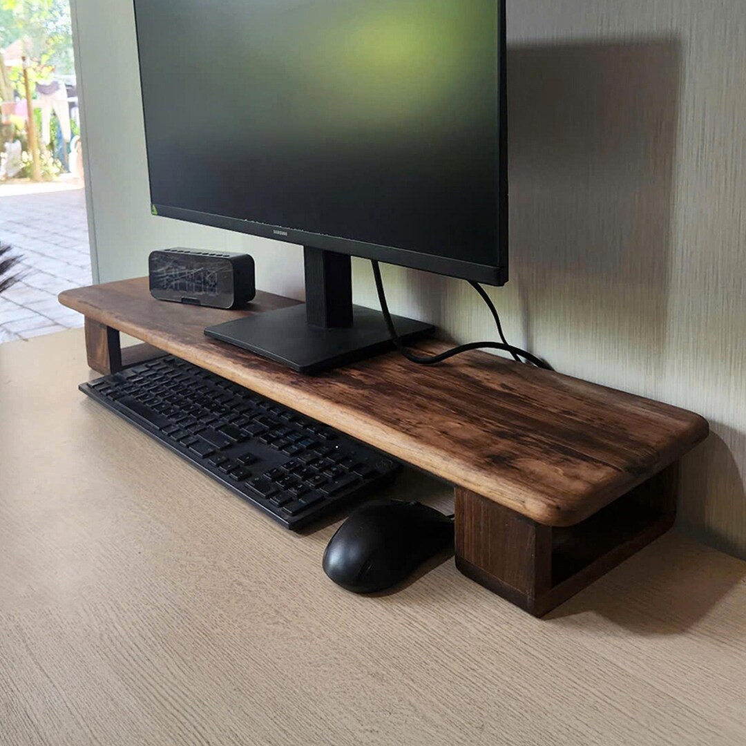 Solid Wood Computer Shelf Desk Riser Moniter Stand Walnut Desk Office ...