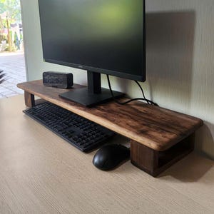 Solid Wood Computer Shelf Desk Riser Moniter Stand Walnut Desk Office ...