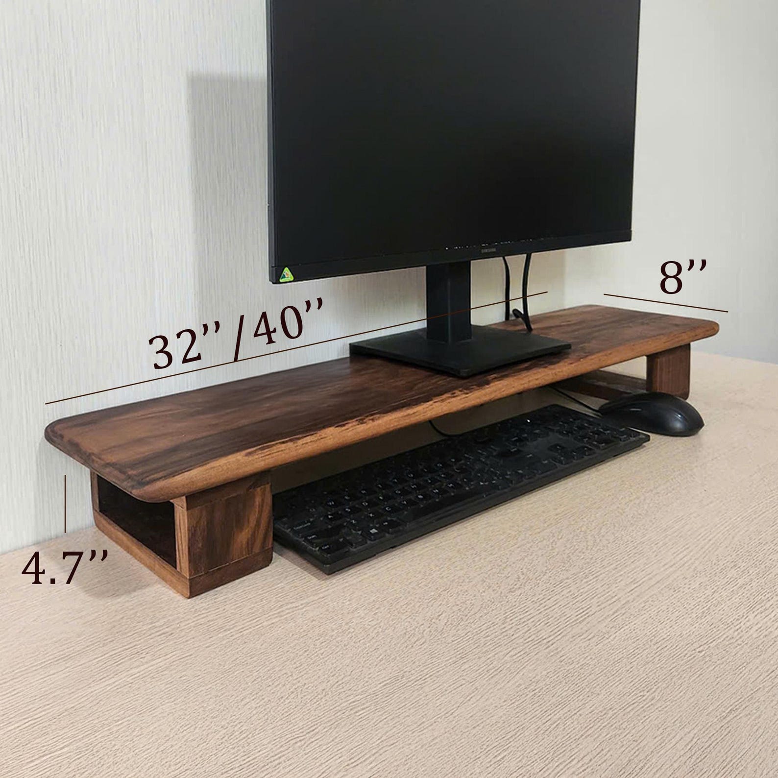 Solid Wood Computer Shelf Desk Riser Moniter Stand Walnut Desk Office ...