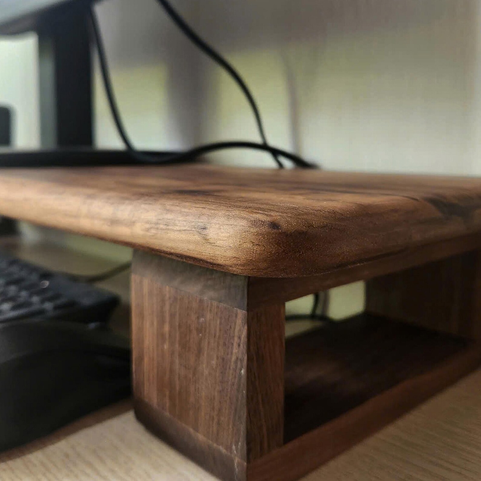 Solid Wood Computer Shelf Desk Riser Moniter Stand Walnut Desk Office ...