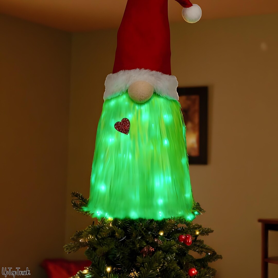 Light-up Santa Hat Christmas Tree Topper - Glowing Fibre Optic Holiday ...