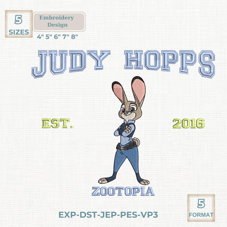 Disney Zootopia Officer Judy Hopps Bunny Rabbit Digital Embroidery ...