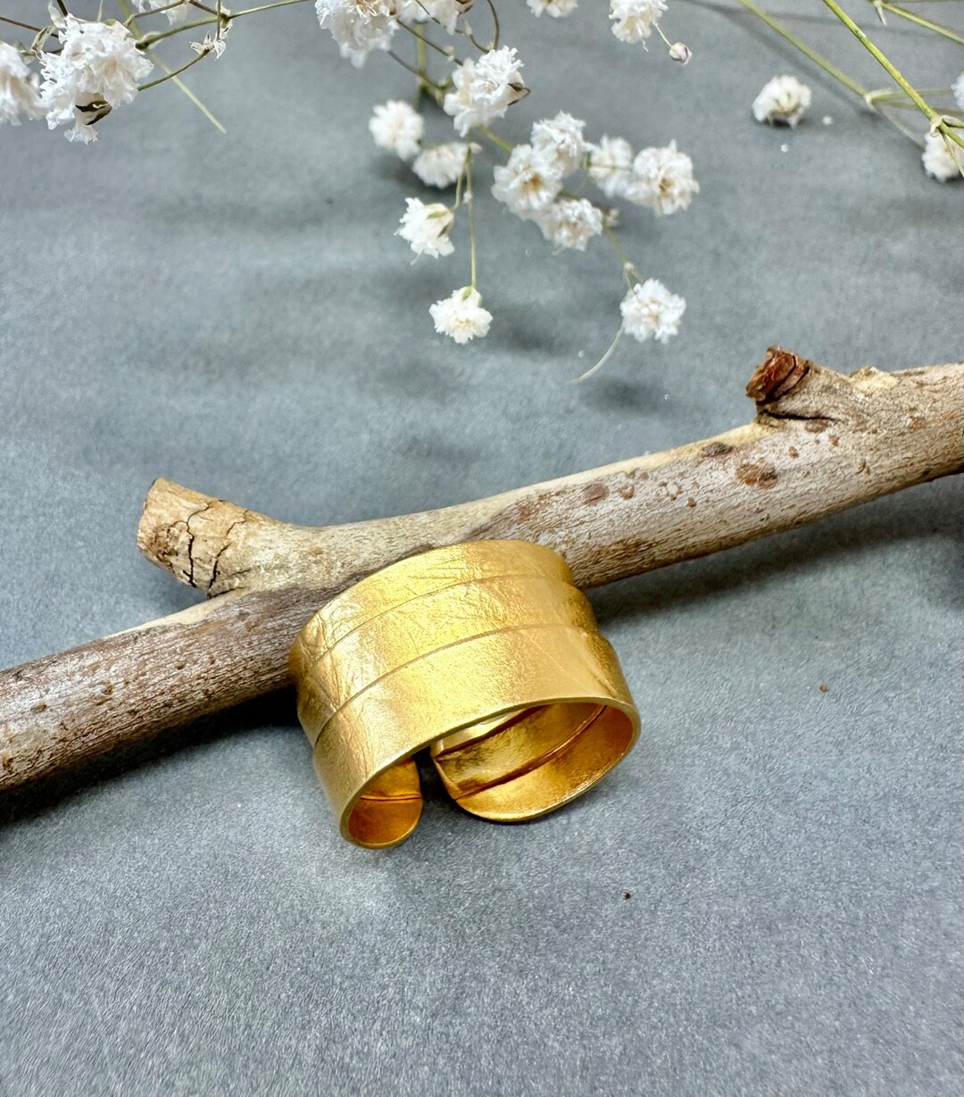 Adjustable Layered Band, Textured Gold Ring, Minimal Adjustable Band ...