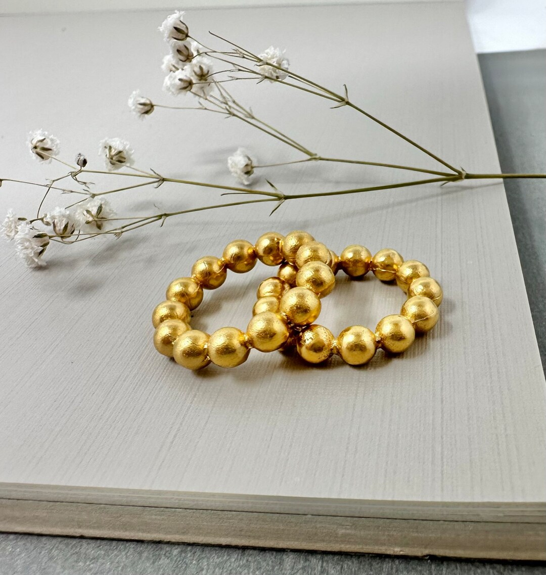 Gold Beaded Stacking Ring, Statement Circles Ring in Gold, Large Beaded ...