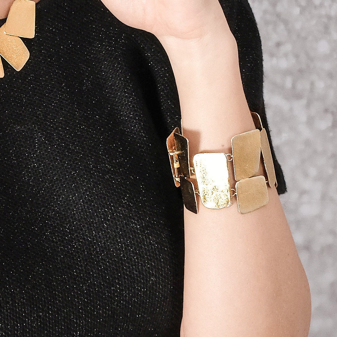 Statement Gold Bracelet, Gold Geometric Bracelet, Gold Square Bracelet ...