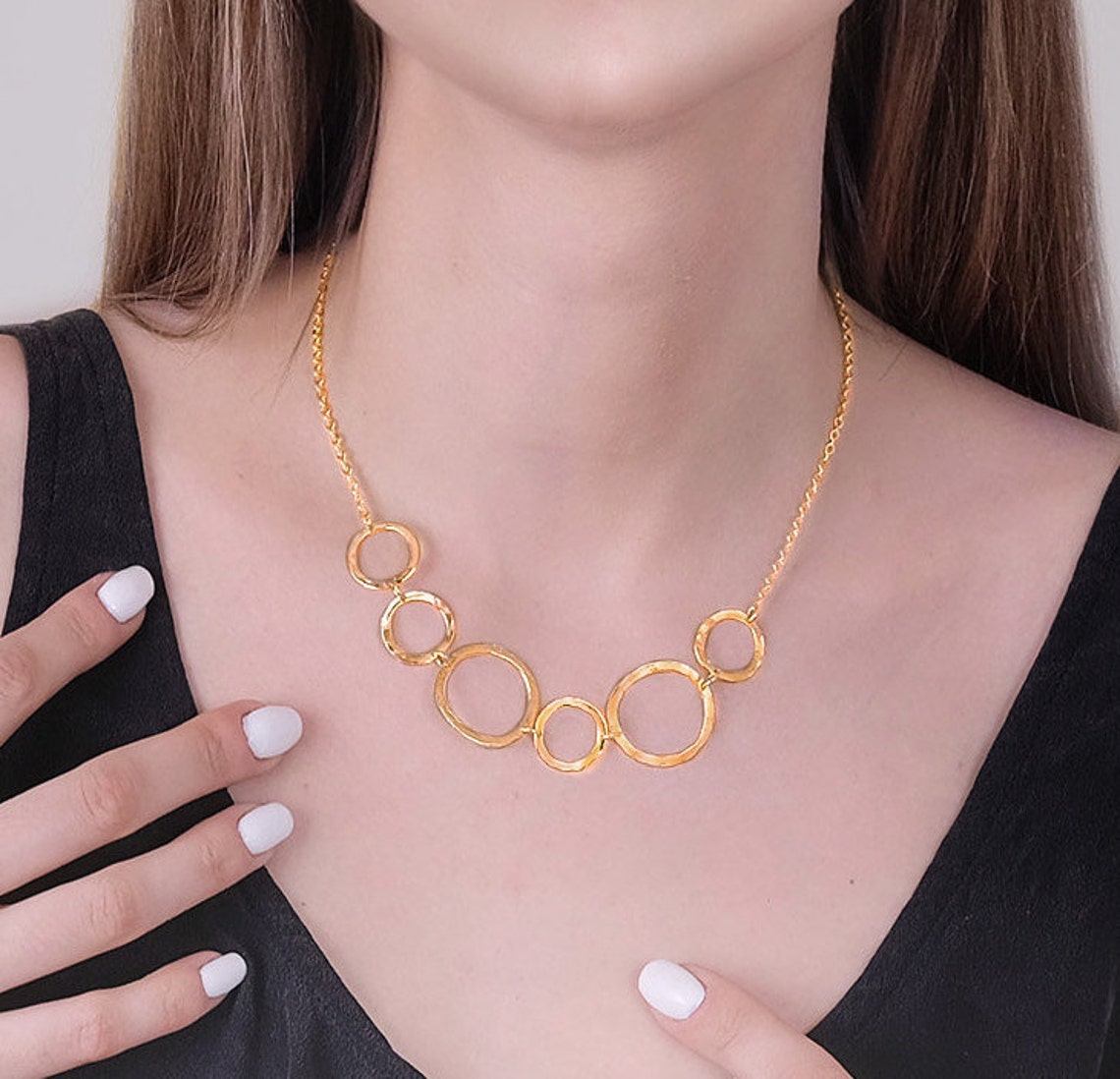 Romantic Gold Necklace Delicate Gold Necklace Gold Circles | Etsy
