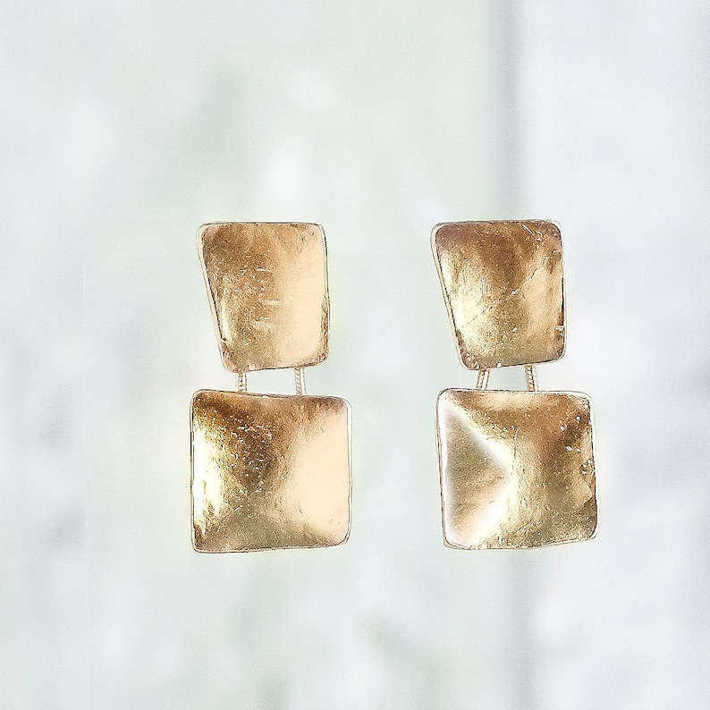 Square Dangle Earrings, Gold Square Studs, Geometric Gold Earrings ...