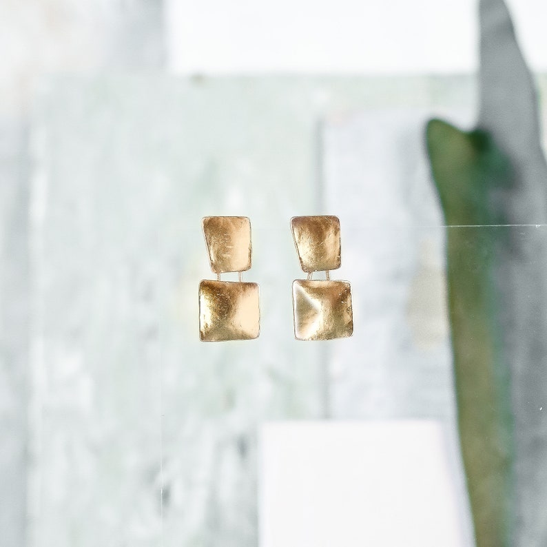 Square Dangle Earrings, Gold Square Studs, Geometric Gold Earrings ...