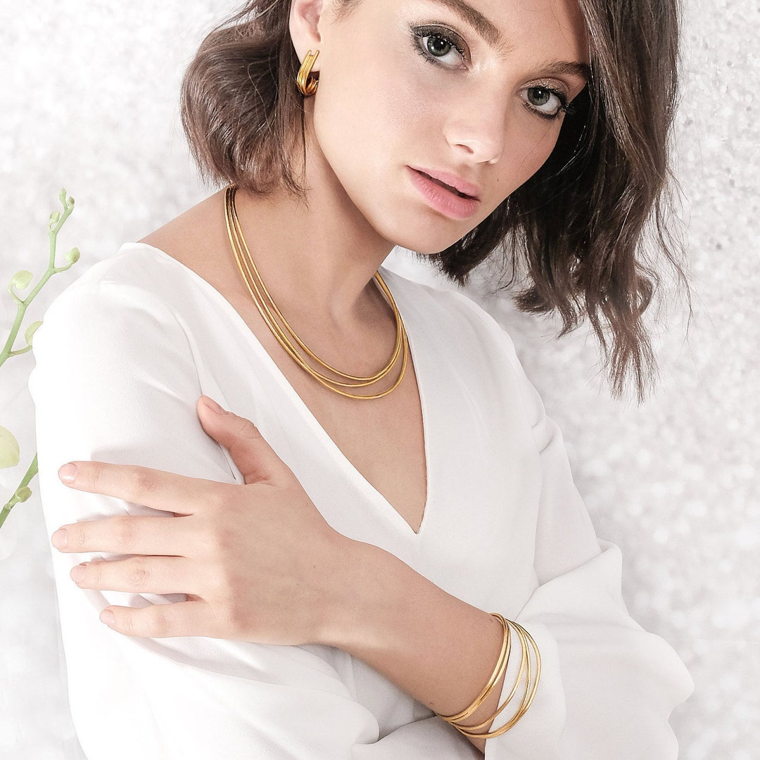 Gold Wire Jewelry Set, Unique Jewelry Set, Gold Modern Jewelry Set ...