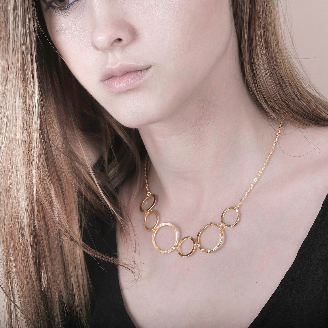 Romantic Gold Necklace Delicate Gold Necklace Gold Circles | Etsy