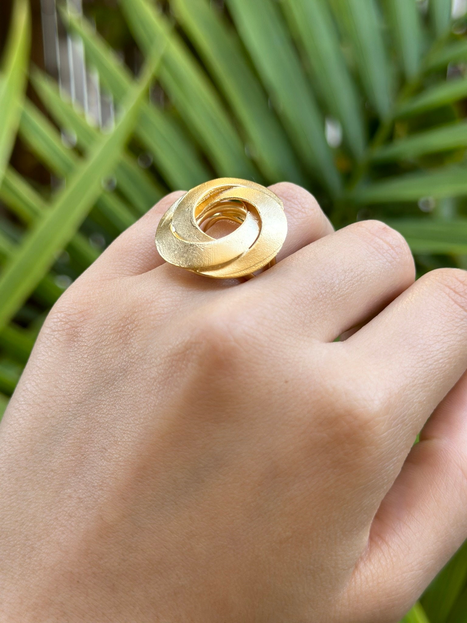 Adjustable Gold Ring, Gold Circles Ring, Gold Statement Ring, Golden ...