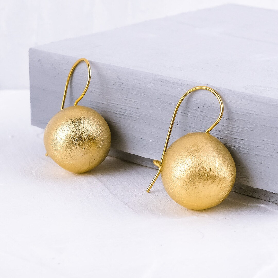 Gold Ball Earrings, Unique Jewelry, Large Drop Earrings, Gold Sphere ...