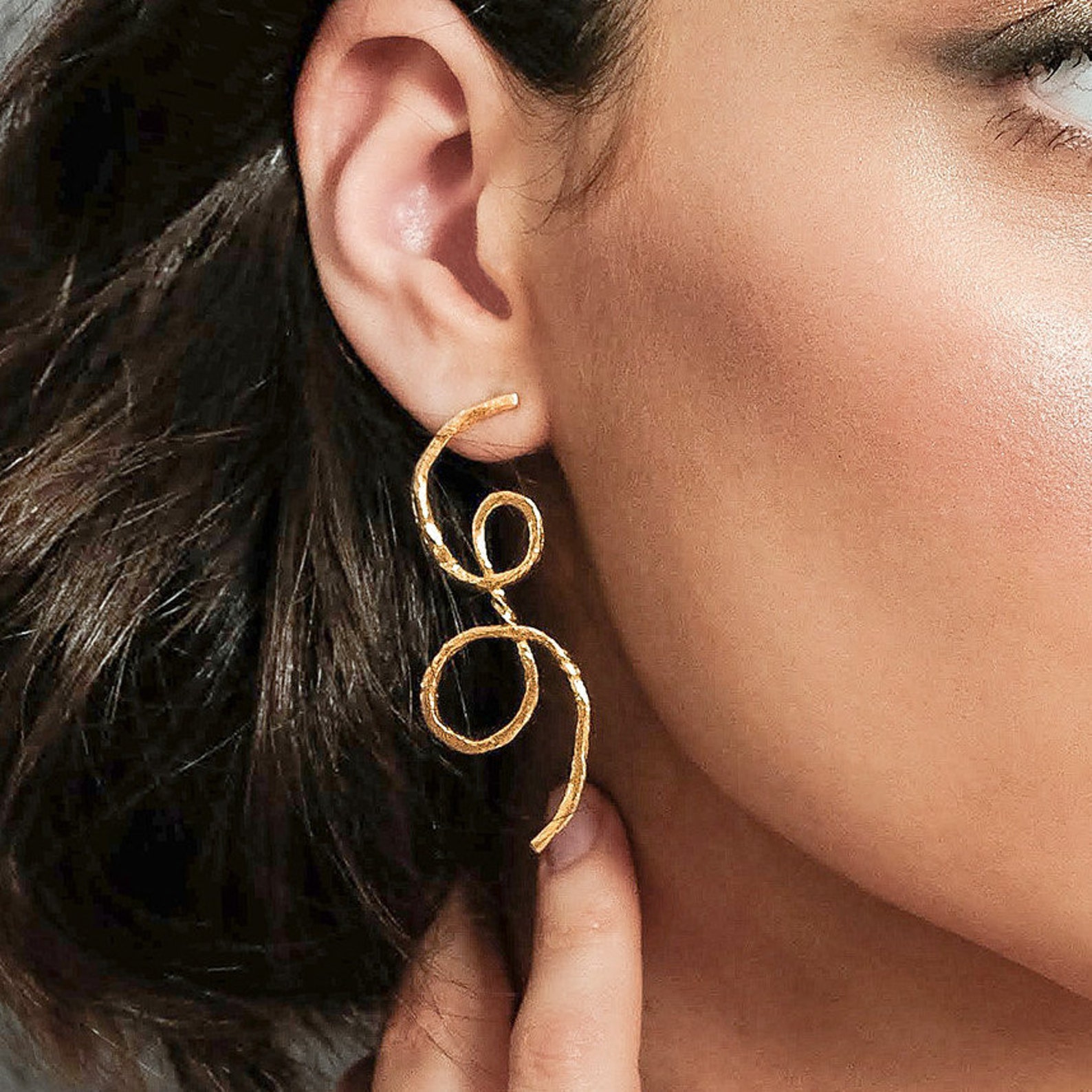 Gold Statement Earring Large Gold Earring Gold Ribbon - Etsy