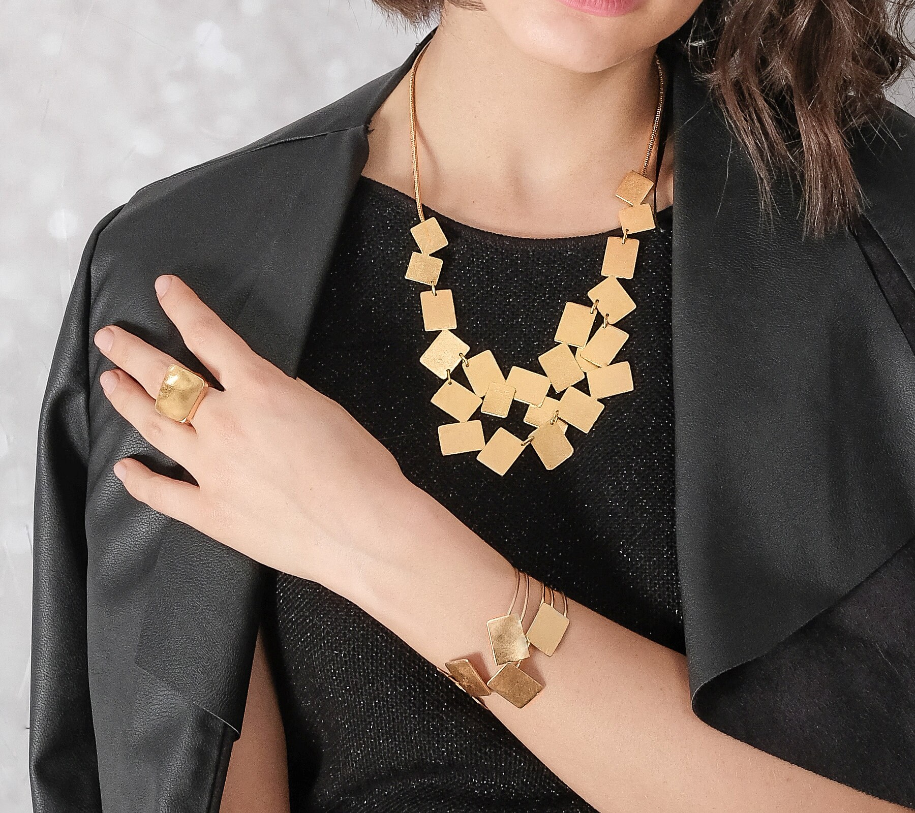 Large Statement Gold Necklace Set With Earrings and Ring - Etsy