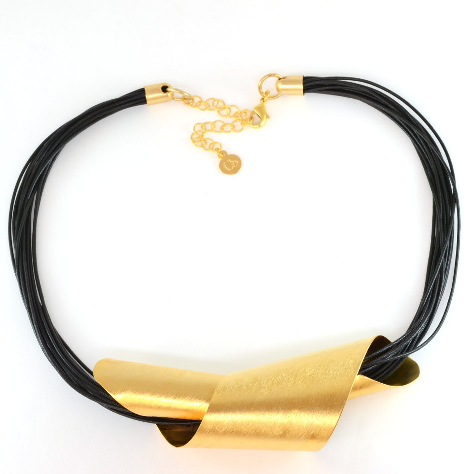 Gold Abstract Necklace, Gold and Black Necklace, Beaded Necklace ...
