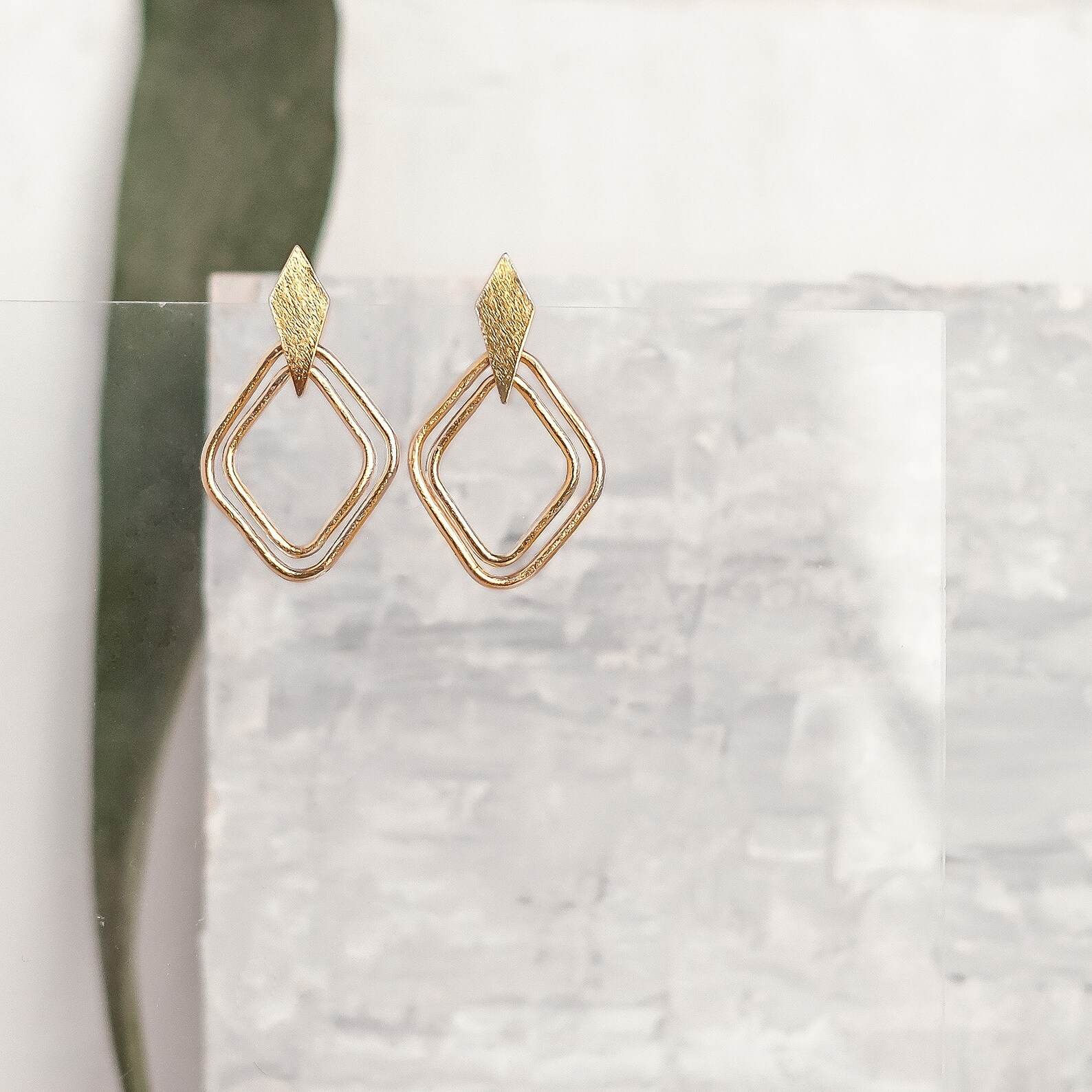 Modern Gold Diamond Shape Earrings Gold Rectangle Dangle - Etsy