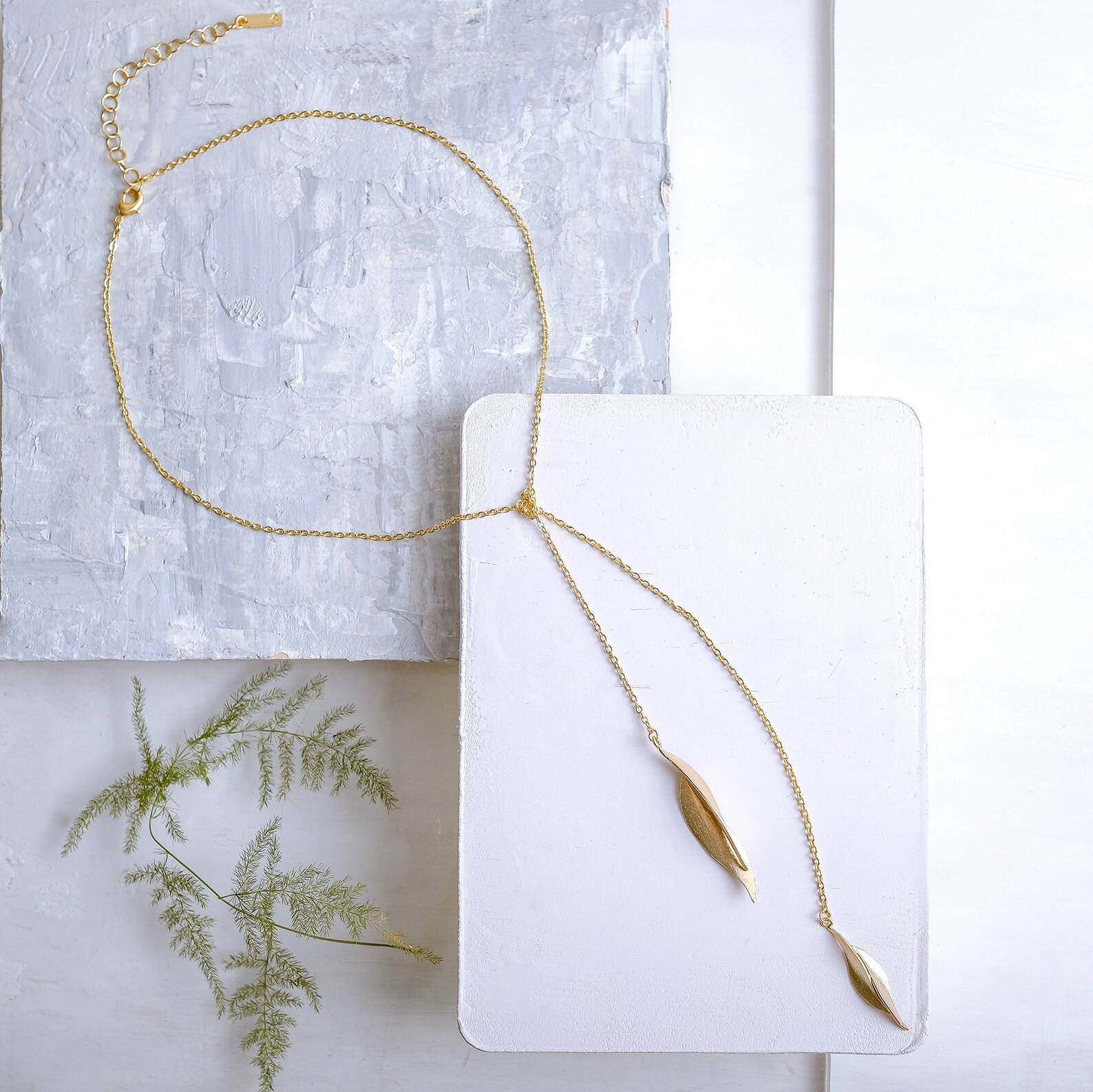 Gold Y Necklace, Gold Leaf Necklace, Delicate Y Necklace, Delicate Gold ...