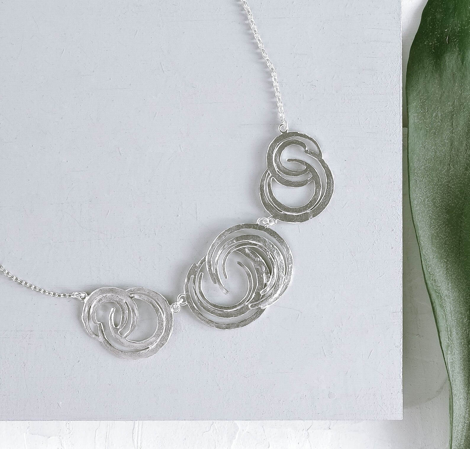 Abstract Silver Bib Necklace, Short Modern Silver Necklace, Ripples ...