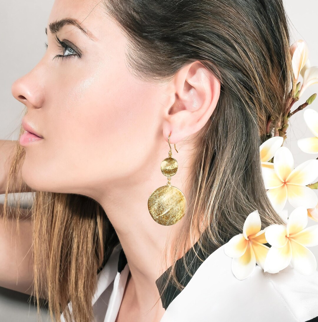Gold Coin Dangling Earring, Gold Dangle Earring, Gold Statement Earring ...