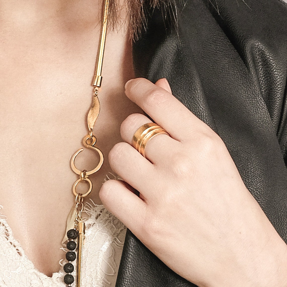 Adjustable Layered Band Textured Gold Ring Minimal | Etsy