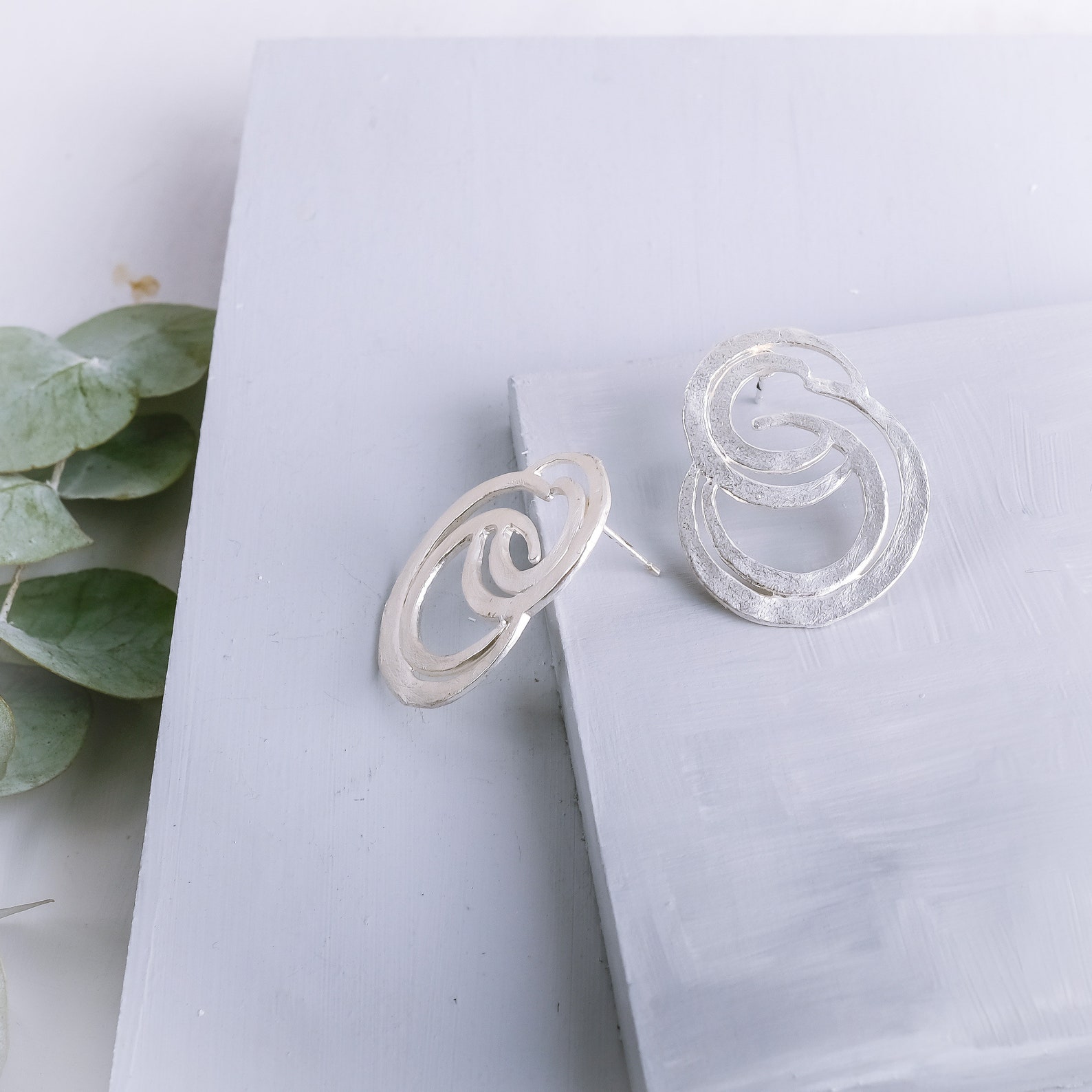 Abstract Silver Stud Earring, Statement Modern Silver Earring for Women ...