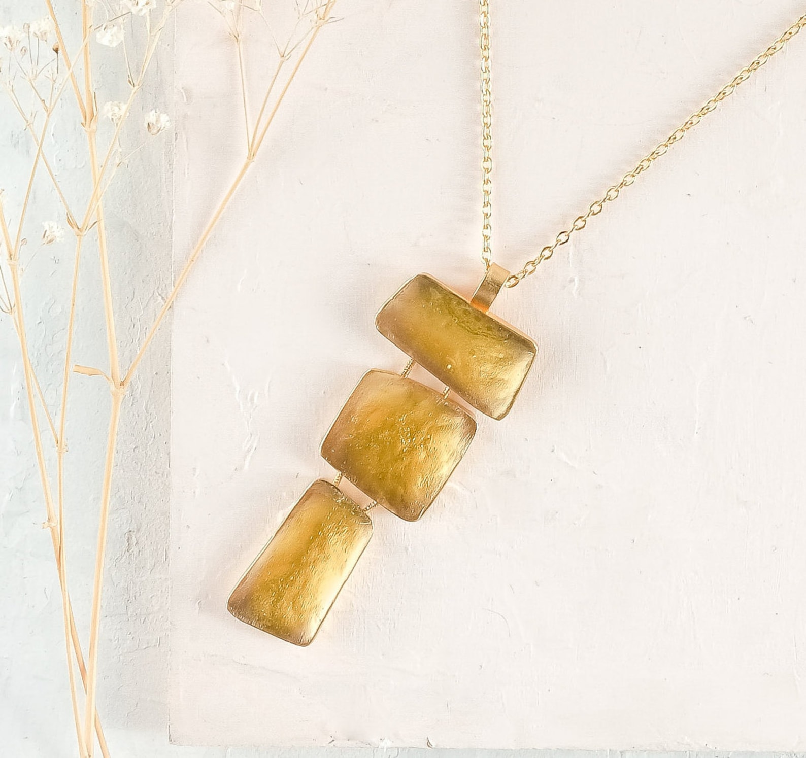 Geometric Gold Pendant Necklace, Square Pendant, Gold Square Necklace ...