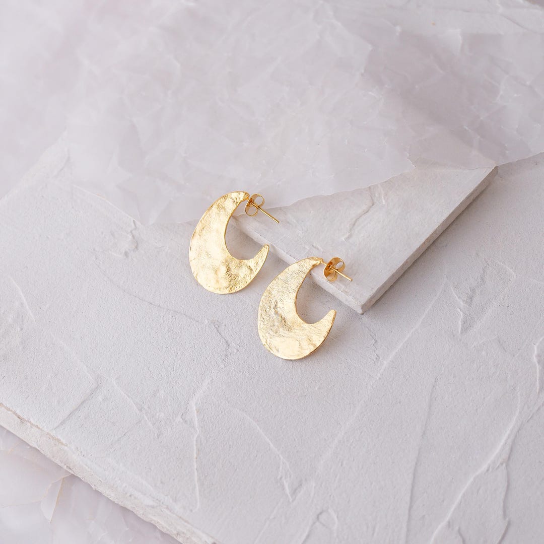 Gold Gypsy Oval Earring, Minimalist Golden Gypsy Earrings, Boho Chic ...