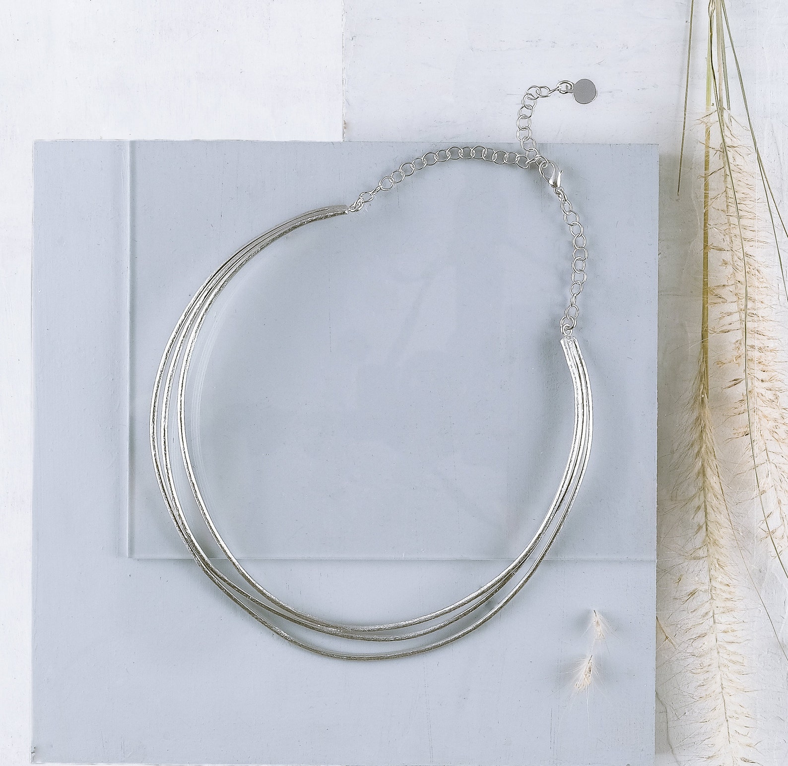 Silver Cuff Necklace, Short Silver Necklace, Silver Bib Necklace, Wire ...