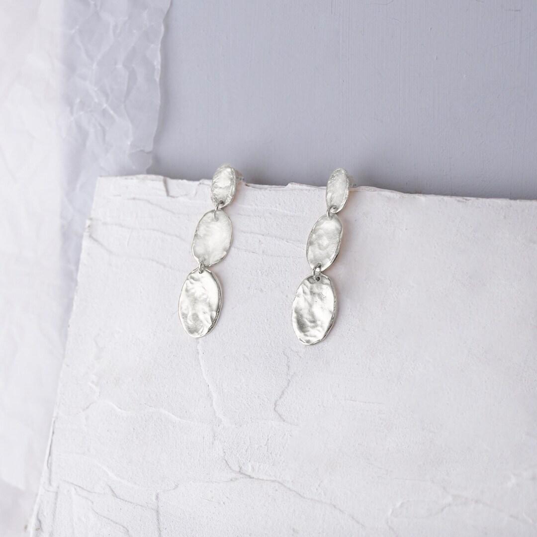 Dangling Oval Silver Coin Earrings, Silver Dangle Stud Earrings ...