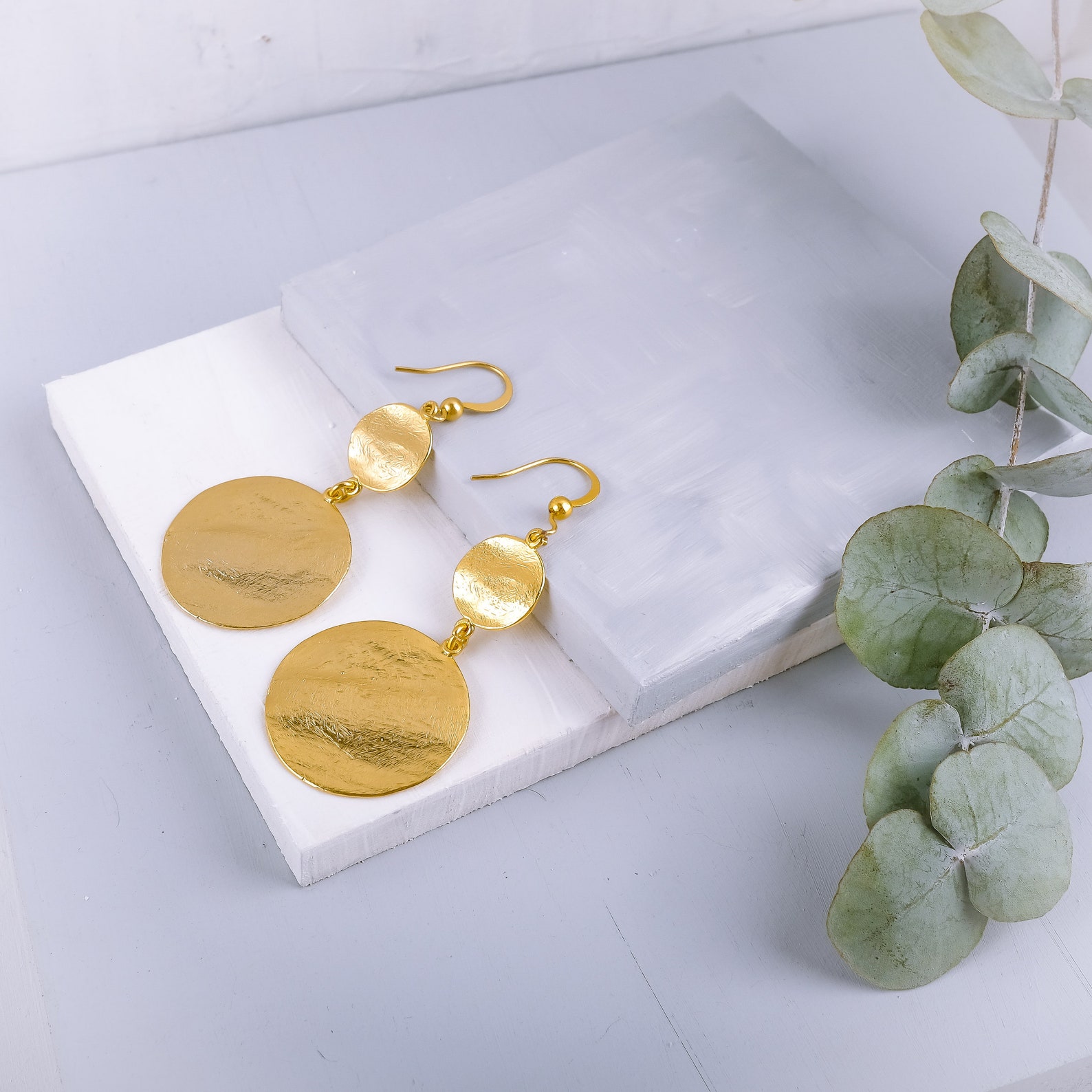 Gold Coin Dangling Earring, Gold Dangle Earring, Gold Statement Earring ...