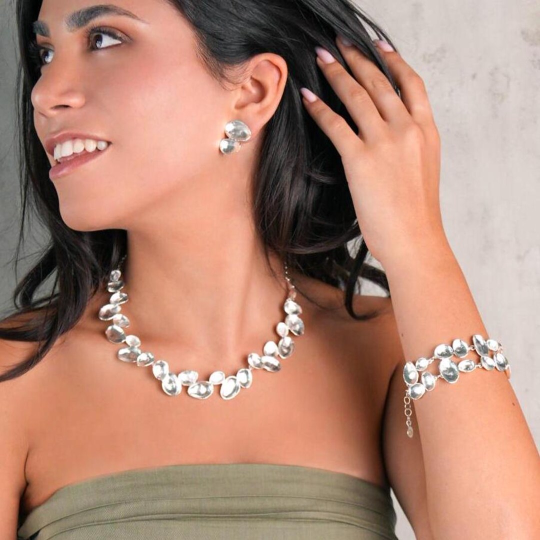 Unique Silver Statement Jewelry Set, Complete Jewelry Set, Necklace ...