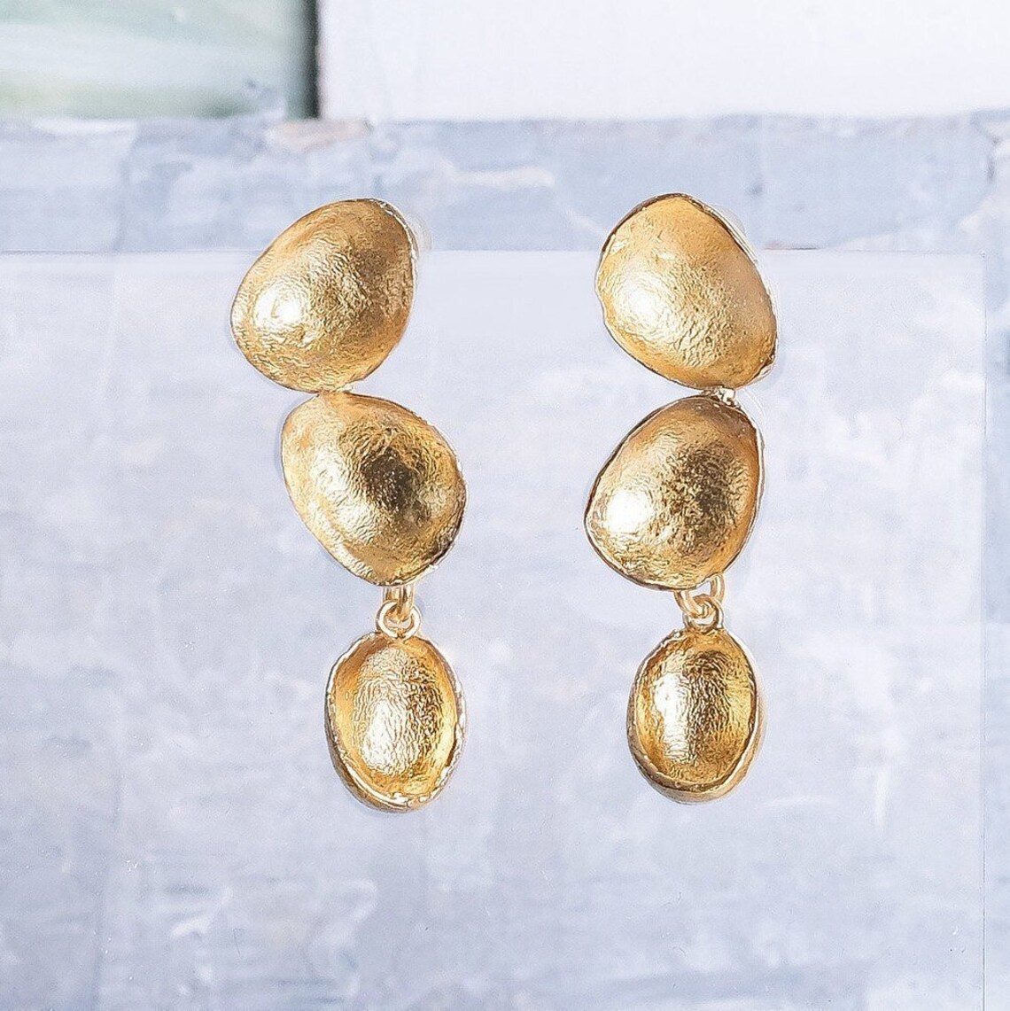 Gold Earrings, Statement Gold Earrings, Dangle Earrings, Long Post ...