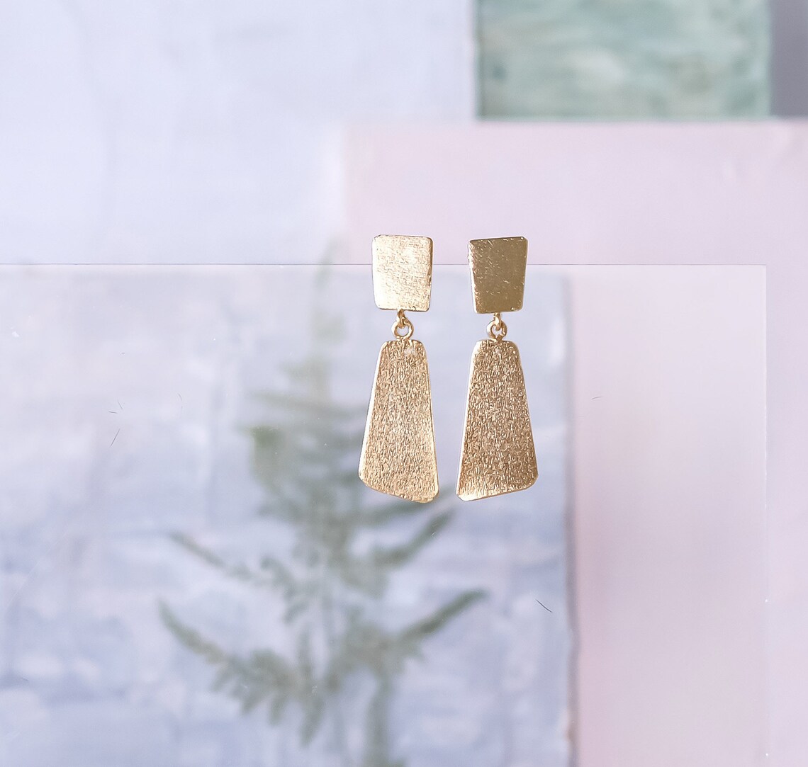 Geometric Gold Stud Gold Stud Earring Geometric Gold | Etsy