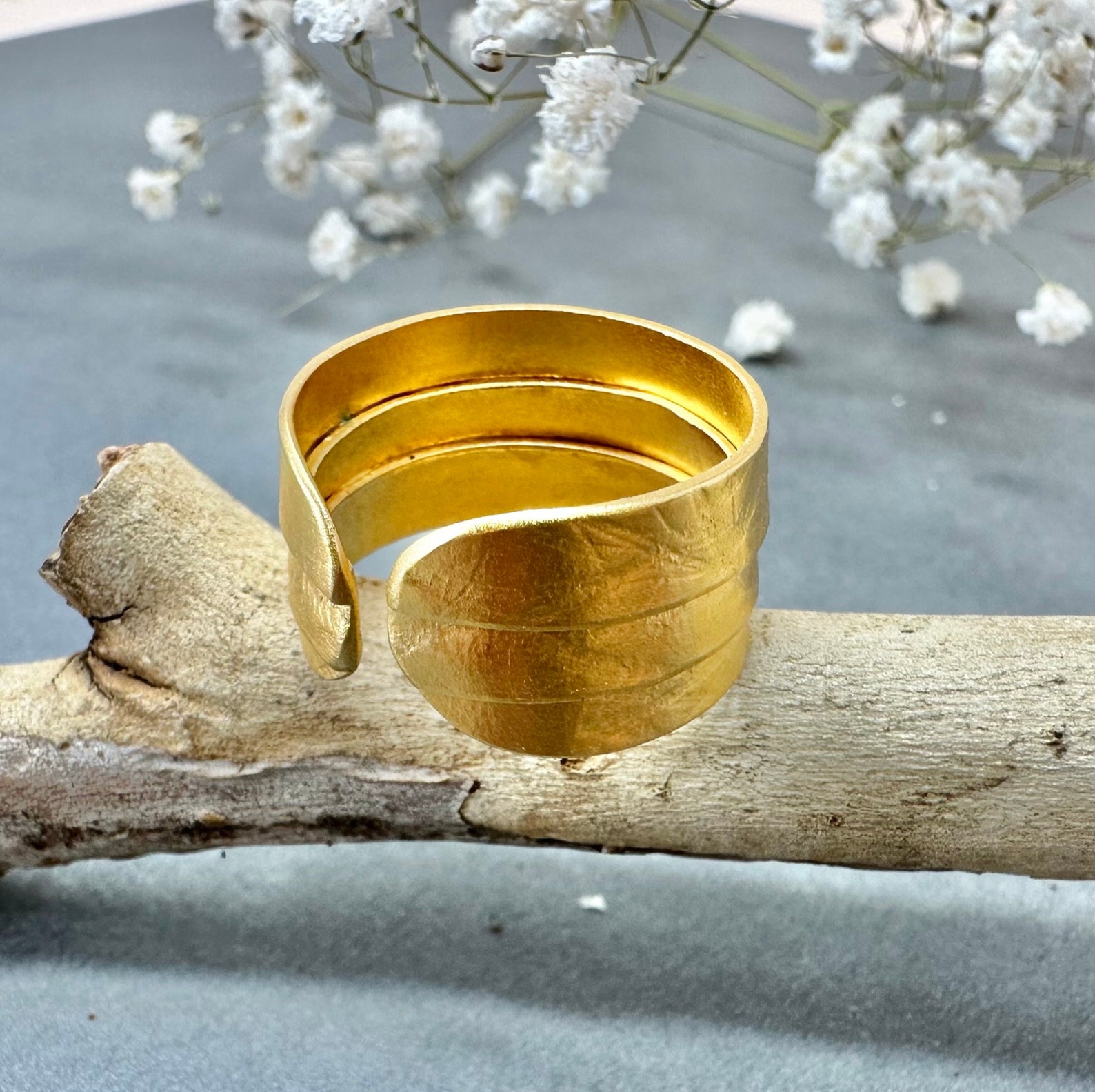 Adjustable Layered Band Textured Gold Ring Minimal - Etsy