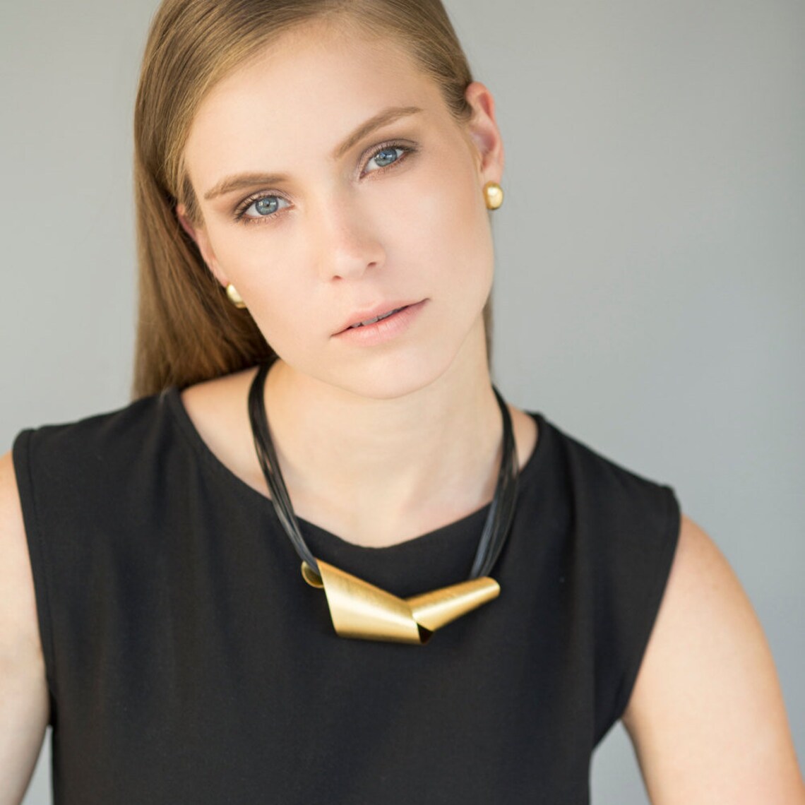 Gold Abstract Necklace, Gold and Black Necklace, Beaded Necklace ...