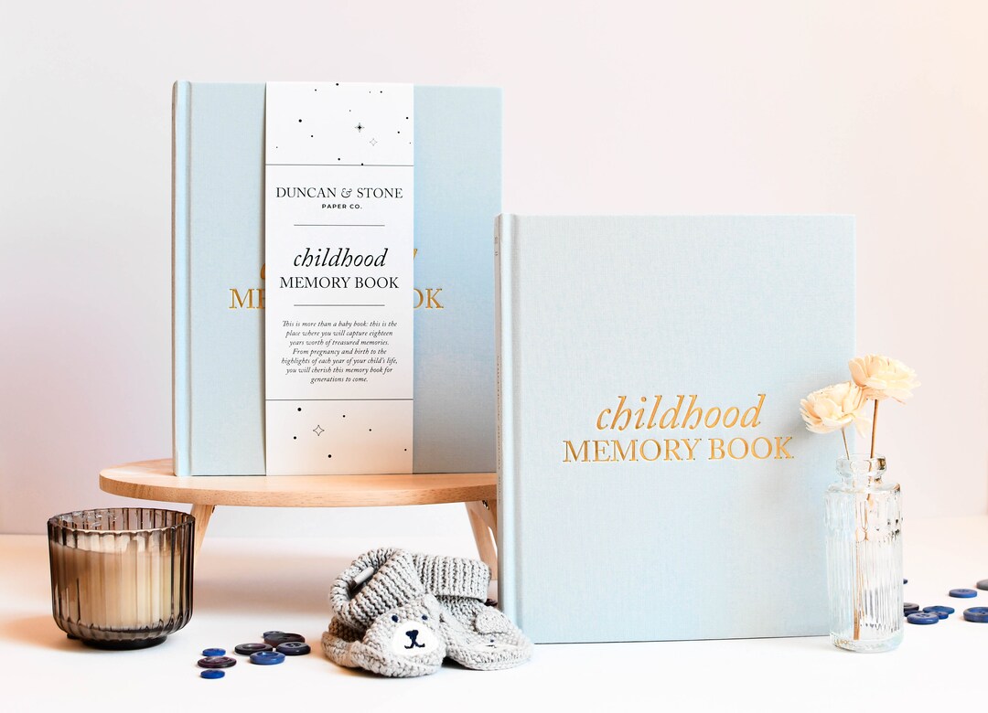 Childhood Memory Book, Linen Cover, Gold Foil (birth to Age 18) - Etsy