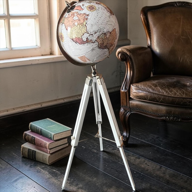 World Globe With Natural Teak Wood Tripod Stand - Etsy