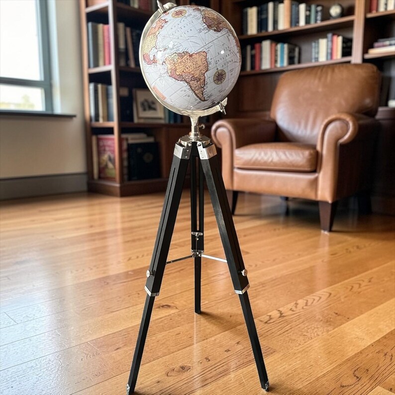 World Globe With Natural Teak Wood Tripod Stand - Etsy