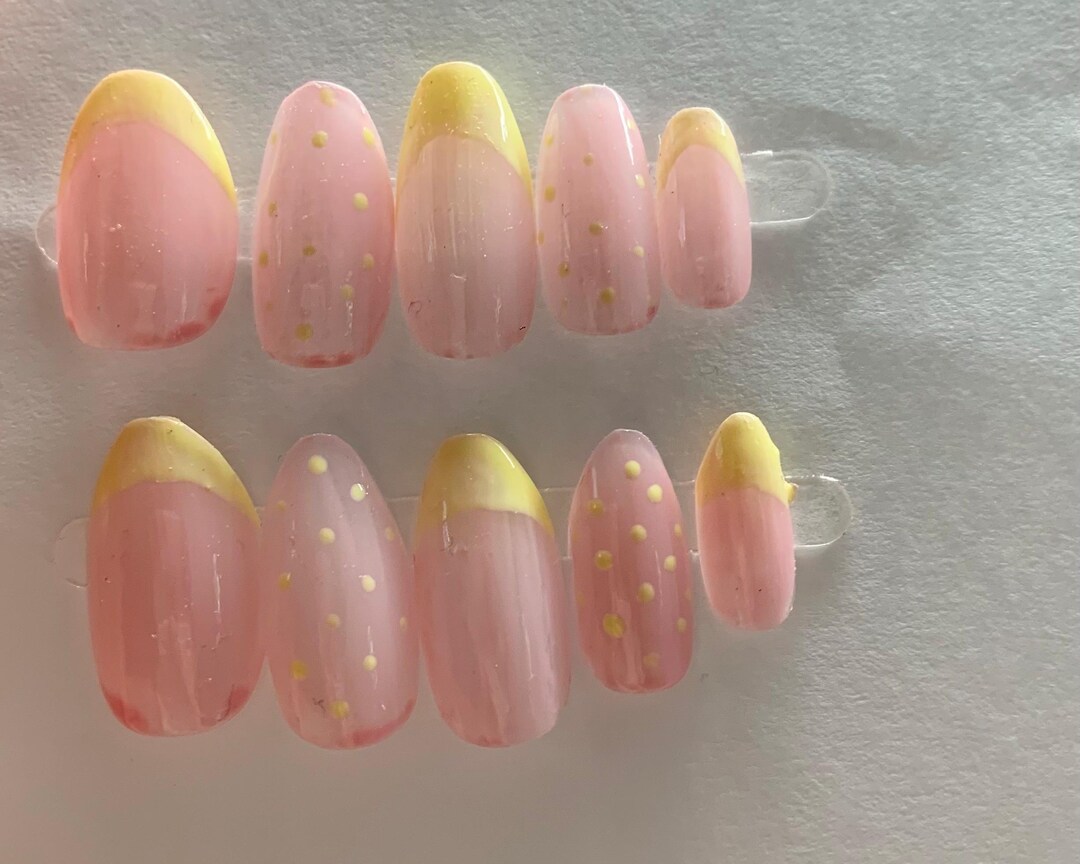 Sumer Yellow and Pink Set With Poka Dots and French Tip. Prep Kit ...