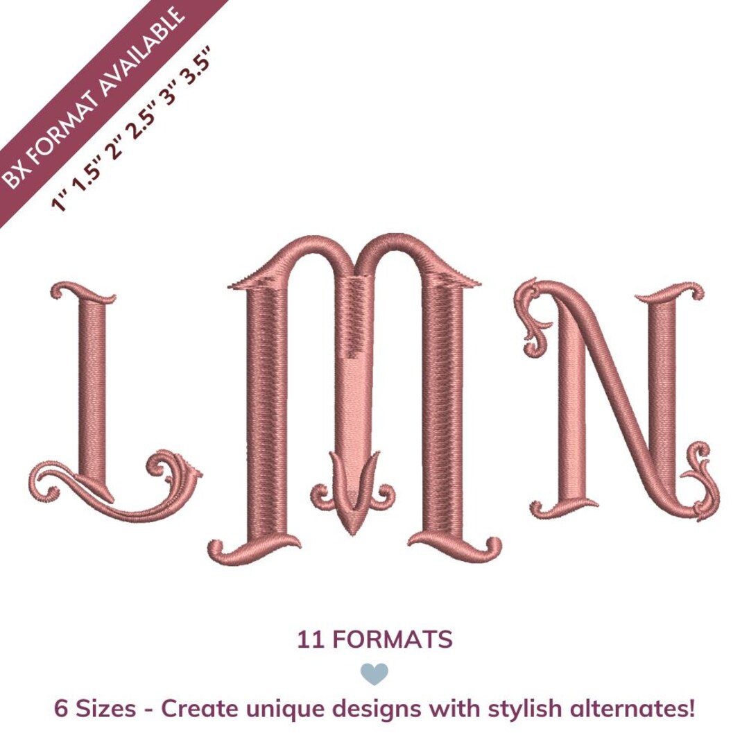 Fishtail Monogram Embroidery Font BX 6 Sizes 11 Formats Machine ...