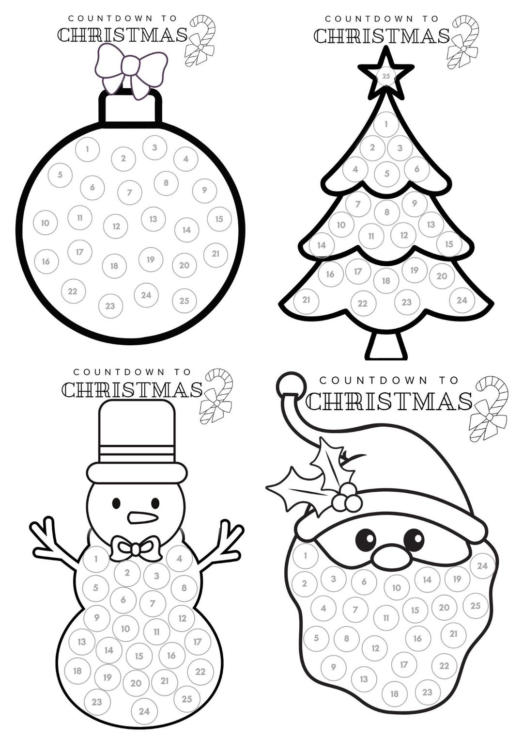 Christmas Countdown Printable Pack, Santa, Tree, Snowman (PDF) - Etsy