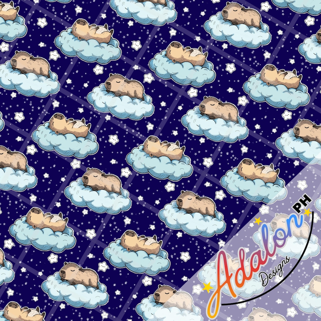 Hand Drawn Cute Sleepy Capybara Cloud Seamless Pattern Print - Etsy