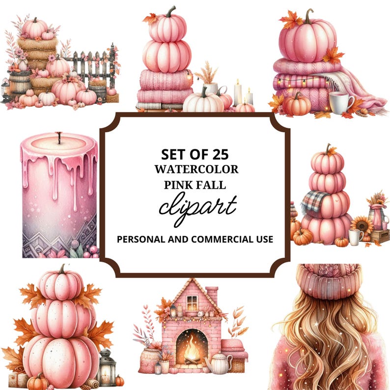 Watercolor CU Pink Fall Clip Art,clipart Png,watercolor Autumn Clipart ...