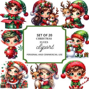 Christmas Elves Clip Art, Cute Elves Clipart, Sparkly Elves Clipart ...