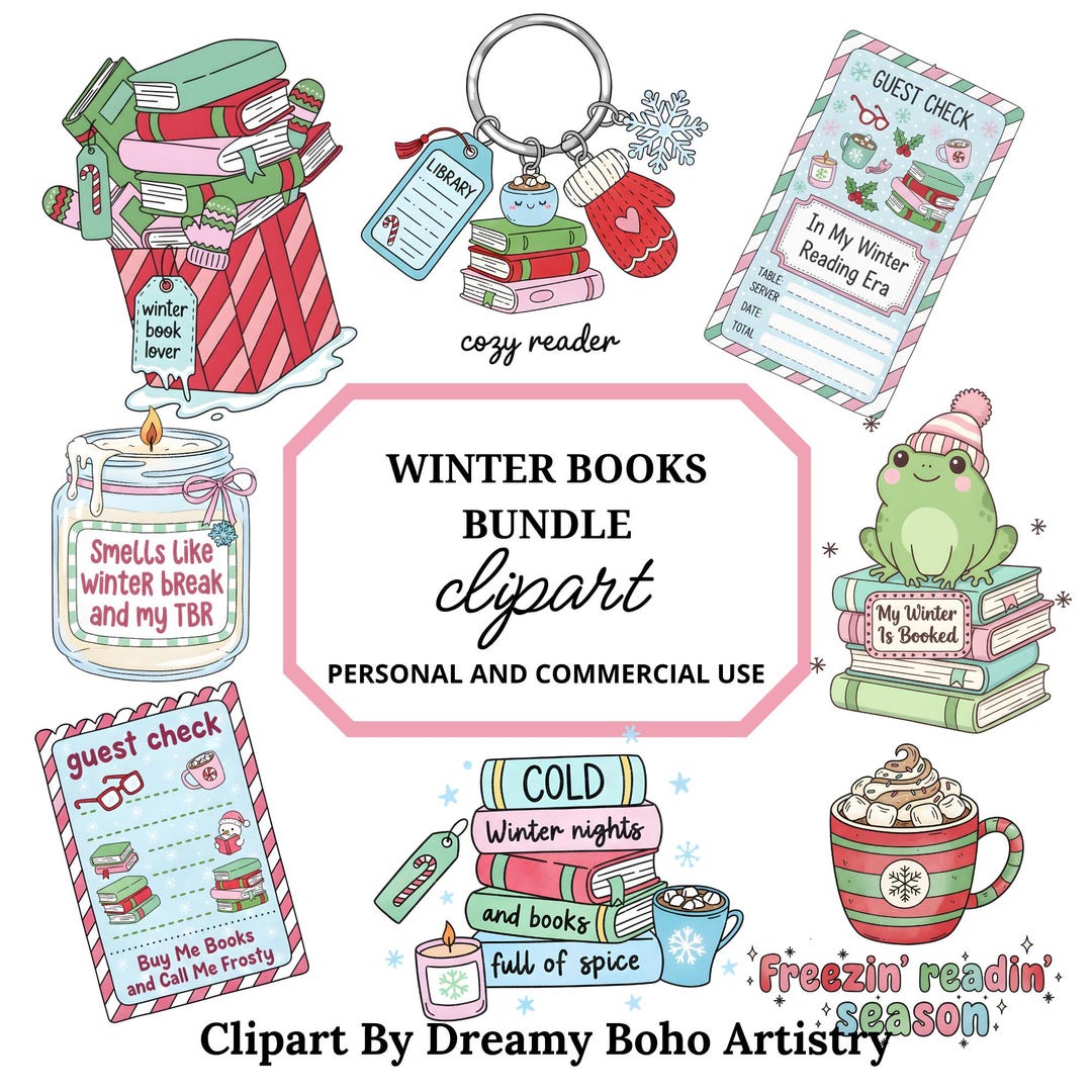 Bookish Winter PNG Bundle | 70 Winter Book Lover Designs | Digital ...