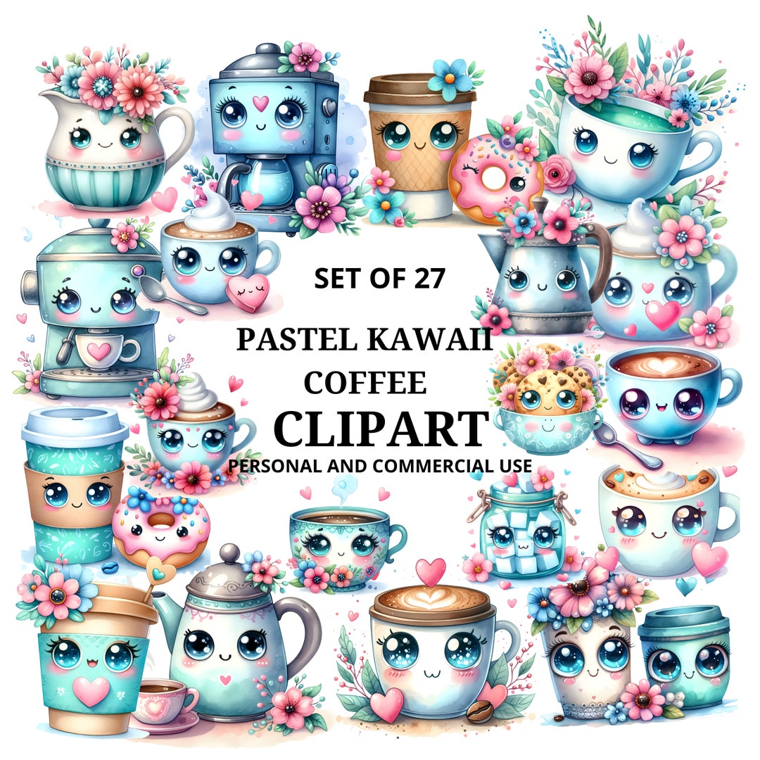 Coffee Clip Art, Kawaii Coffee PNG, Kawaii Coffee Wall Art, Digital ...