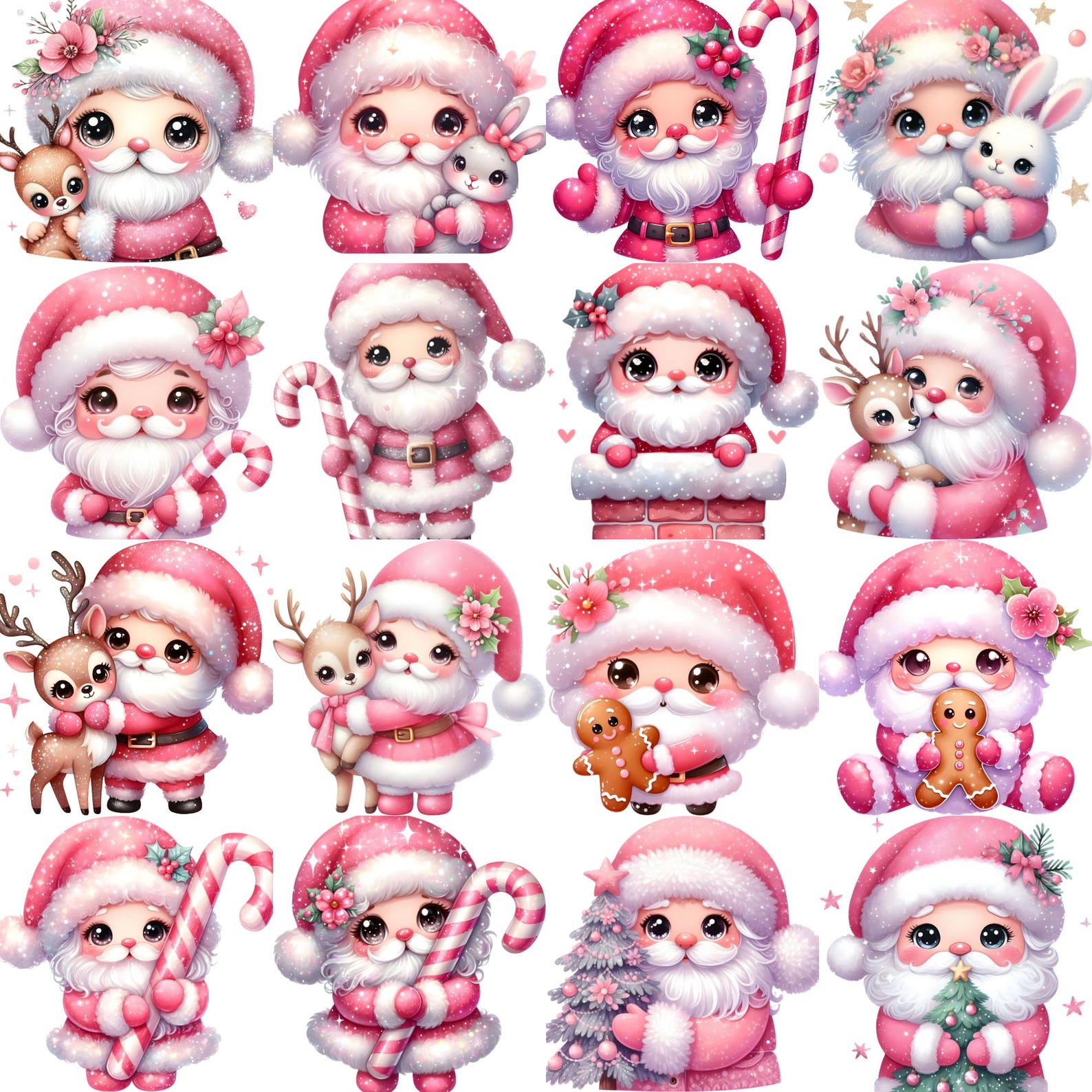 Sweet Santas Clip Art, Cute Santa Clipart, Pink Santa's Clipart, Pink ...