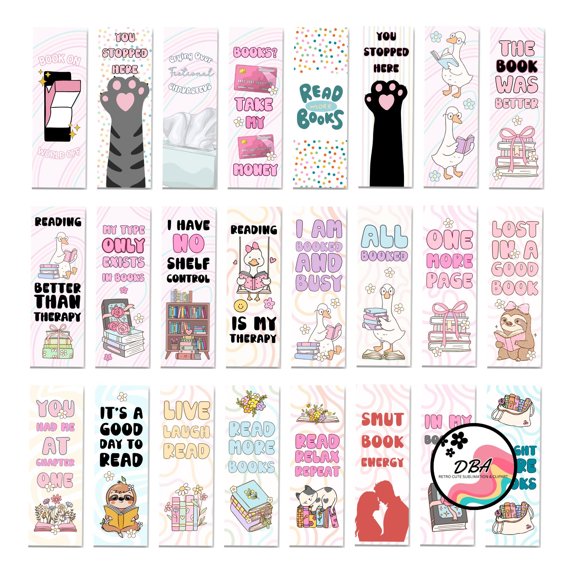 Book Lover Bookmark PNG Bundle | 40 Bookish Bookmarks | Cutest Reading ...